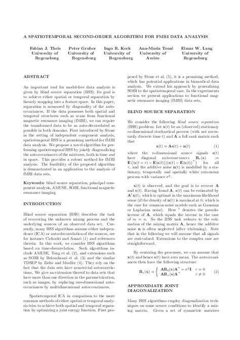 Pdf A Spatiotemporal Second Order Algorithm For Fmri Data Analysis