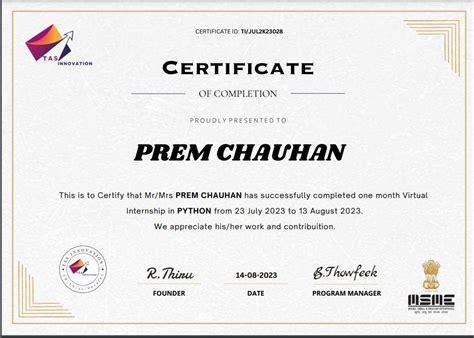 Python Certificate Internship Prem Chauhan
