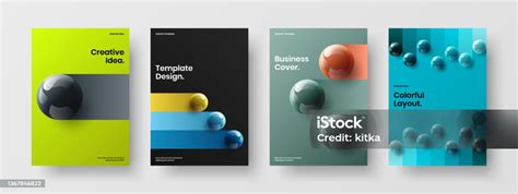 미니멀한 연례 보고서 A4 디자인 벡터 일러스트 번들 트렌디 한 3d 공 저널 커버 템플릿 구성 A4 용지에 대한 스톡 벡터 아트 및 기타 이미지 Istock