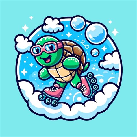 Premium Vector Turtle Wearing Tiny Roller Skates Or Swimming Through
