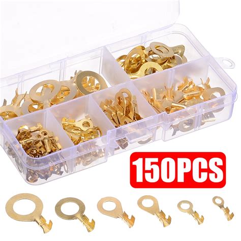 150 ชิ้นฉนวน Crimp แหวน Terminals ขั้วต่อสายไฟ Spade ชุดไฟฟ้าและกล่อง