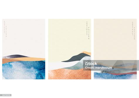 일본 파도 패턴 벡터와 추상 적 풍경 배경 아시안 스타일의 수채화 감촉 산 숲 템플릿 일러스트레이션 일본에 대한 스톡 벡터 아트 및 기타 이미지 Istock