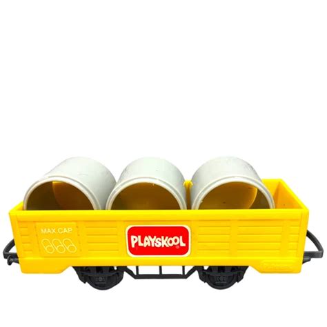 Vintage Playskool Express Train Yellow Freight Car With 3 Cargo Pipes