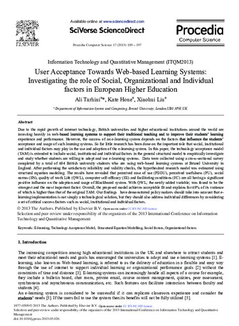 pdf user acceptance towards web based learning systems investigating