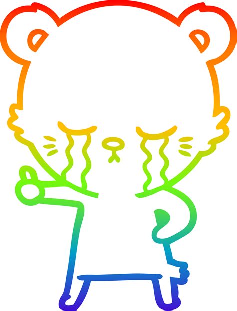 Rainbow Gradient Line Drawing Crying Cartoon Bear Giving Thumbs Up