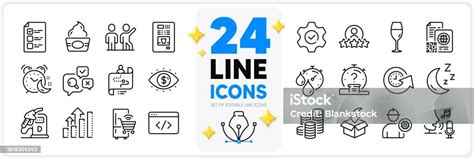 업데이트 시간 분석 그래프 및 엔지니어 라인 아이콘의 아이콘 세트입니다 웹앱용 벡터 3차원 형태에 대한 스톡 벡터 아트 및 기타 이미지 3차원 형태 Qr코드 검사