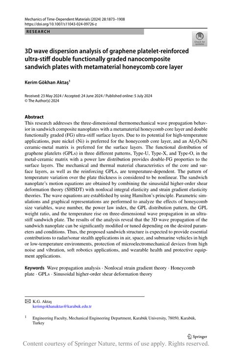 Pdf 3d Wave Dispersion Analysis Of Graphene Platelet Reinforced Ultra Stiff Double