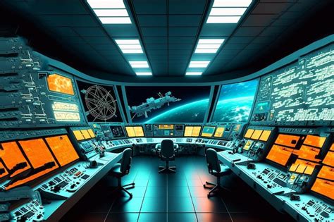 Premium AI Image A Computer Room With A View Of Space And Planets