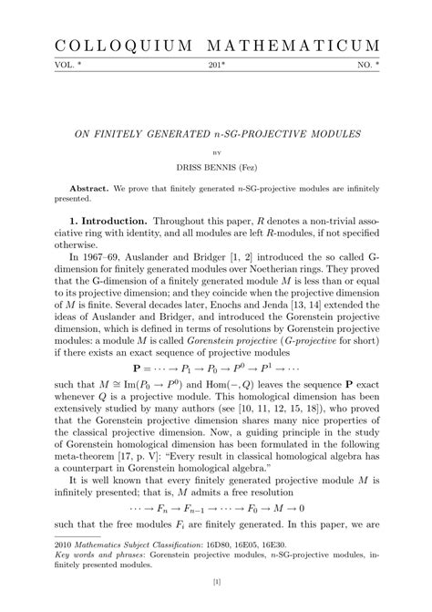Pdf On Finitely Generated N Sg Projective Modules