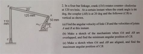 Solved In A Four Bar Linkage Crank OA Rotates Counter Chegg
