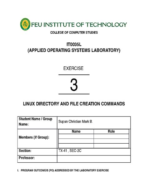 Laboratory Exercise 3 Linux Directories And Files Creation It 0035 L