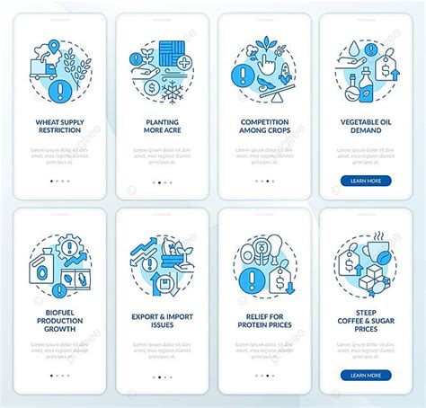 Set Of Mobile App Screens For Blue Onboarding Farming Challenges Vector Kit Mockup Step Png