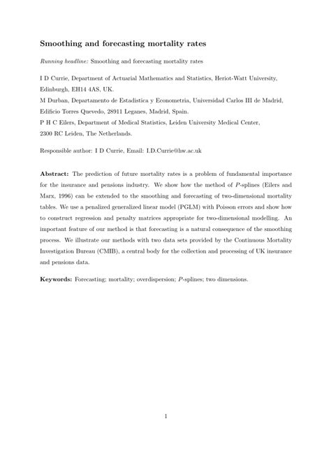 Pdf Smoothing And Forecasting Mortality Rates
