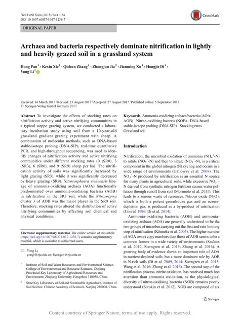 Archaea And Bacteria Respectively Dominate Nitrification In Lightly And