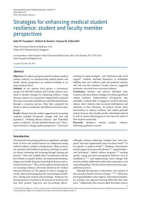 PDF Strategies For Enhancing Medical Student Resilience Student And