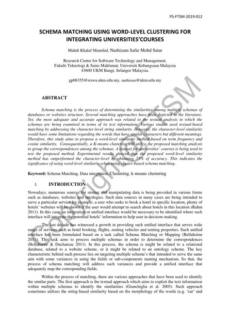 Pdf Schema Matching Using Word Level Clustering For Integrating