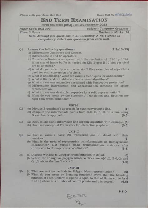 ipjugaad bca 5th sem computer graphics paper 2023