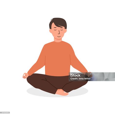 백인 소년은 십자가 다리 위치에 바닥에 앉아 명상 요가 운동을하는 어린이 또는 십대 학교 개념에 명상 수업 흰색으로 격리된 벡터