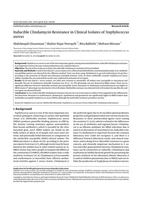 Pdf Inducible Clindamycin Resistance In Clinical Isolates Of Staphylococcus Aureus