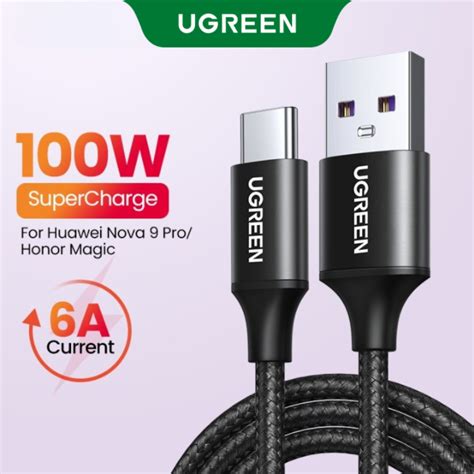 Ugreen 6a 100w Aluminum Shell Nylon Type C Fast Charger Usb Cable For