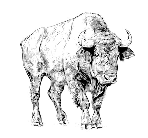 Un Dessin Dun Taureau Avec Des Cornes Et Un Fond Noir Et Blanc