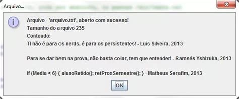 Criando e Lendo arquivos Texto em Java Terminal de Informação