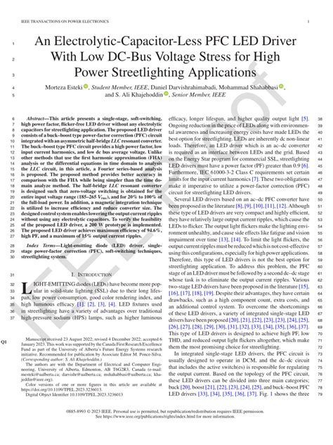 PDF An Electrolytic Capacitor Less PFC LED Driver With Low DC Bus Voltage Stress For High