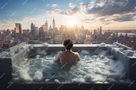 Premium Ai Image Man Taking An Ice Bath In A Spa Cold Water Therapy