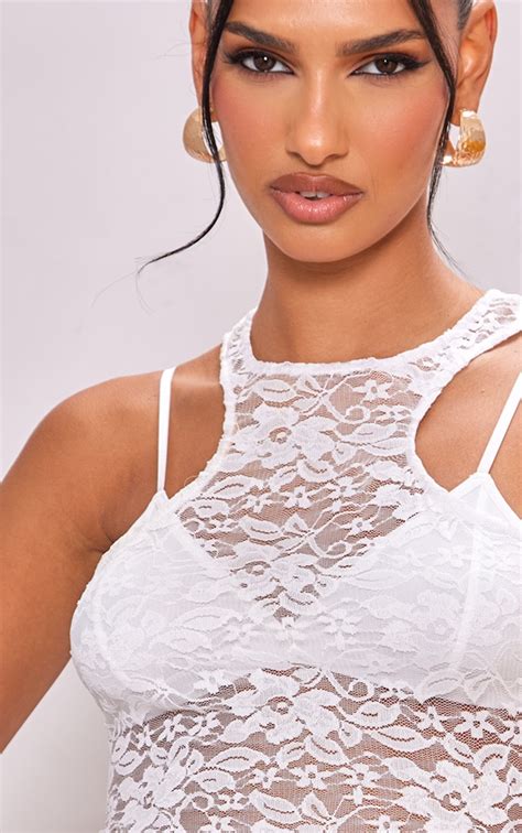White Lace Extreme Racer Long Top Tops Prettylittlething