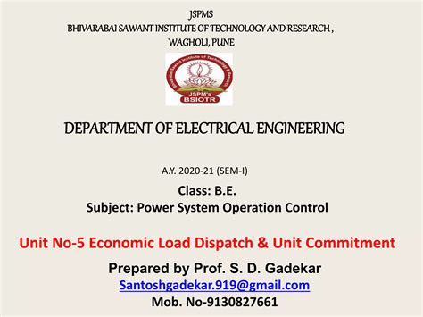 Unit 5 Economic Load Dispatch And Unit Commitment Pptx