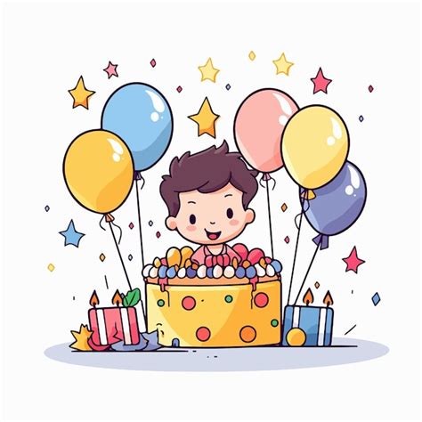 Bolo De Aniversário Feliz Uma Simples Ilustração De Desenho Animado