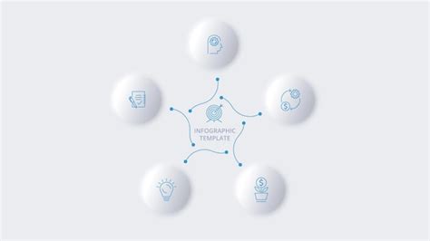 Neumorphic 순서도 인포그래픽 5단계 옵션 부품 또는 프로세스가 포함된 인포그래픽용 크리에이티브 개념 프리미엄 벡터