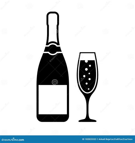 Champagne Bottle And Glass Vector Icon Stock Vector Illustration Of