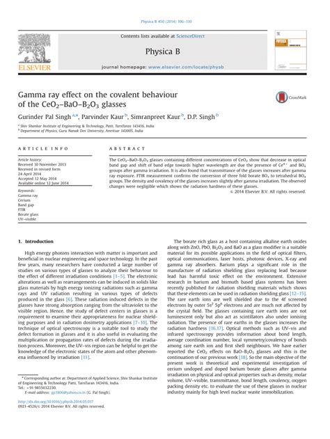 Pdf Gamma Ray Effect On The Covalent Behaviour Of The Ceo2 Bao B2o3 Glasses