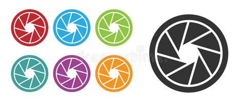 Black Camera Shutter Icon Isolated On White Background Set Icons Colorful Vector Illustration