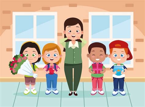 Scène De Jour Des Enseignants Heureux Avec Enseignant Et étudiants