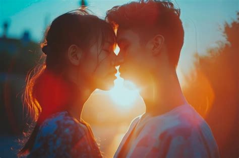 Premium Photo Romantic Kiss At Golden Hour