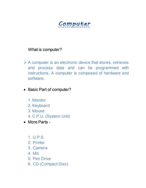 Beginning Computer Basics Exercise Pdf