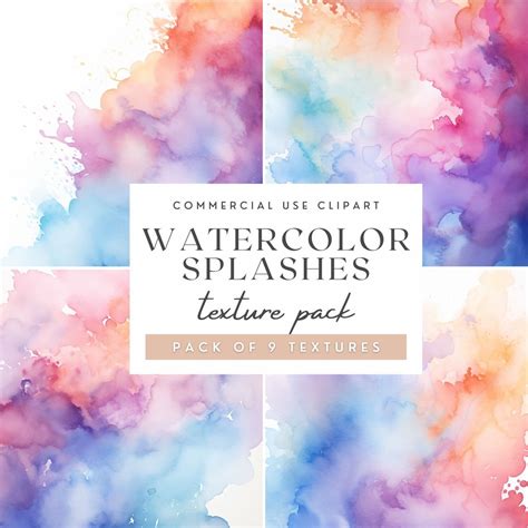 Watercolor Splashes Texture Pack Instant Download Commercial Use Png Digital Background