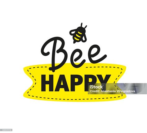 행복하세요 손으로 그린 동기 부여 문구 꿀벌과 문자 현대 브러시 서예 벡터 스톡 일러스트레이션 흰색 배경에서 격리되었습니다 0
