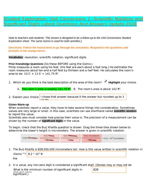 Understanding Scientific Notation And Significant Digits A Student Exploration Exams Nursing