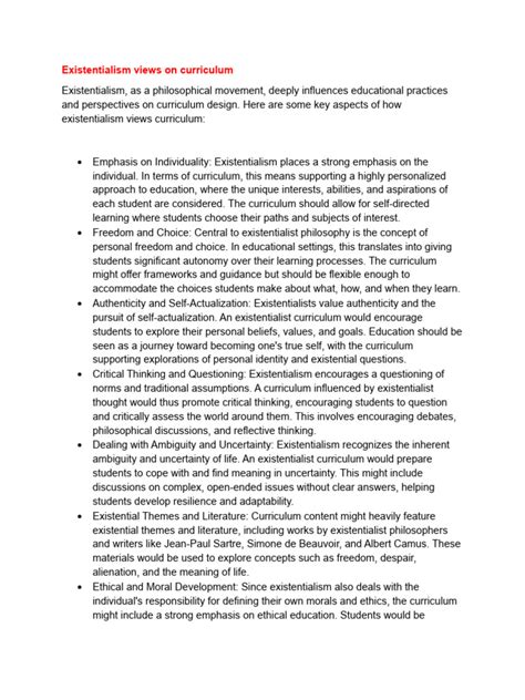 Existentialism On Curriculum Pdf Existentialism Authenticity Philosophy