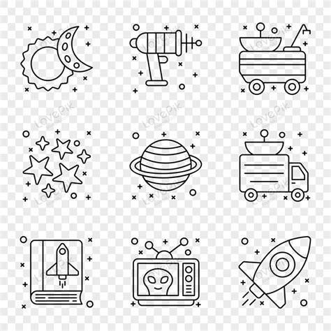 우주 탐사 선형 아이콘 세트 Png 일러스트 무료 다운로드 Lovepik