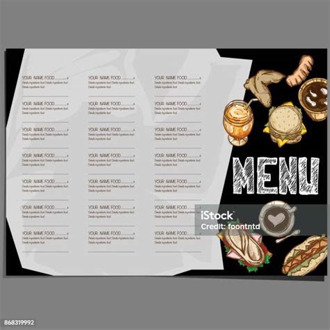 功能表食品餐廳範本設計手繪圖形向量圖形及更多一組物體圖片 一組物體 三文治 不健康飲食 Istock