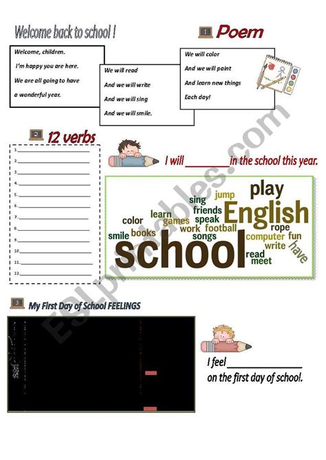 Welcome Back To School Worksheet Poem Esl Worksheet By Jooblack