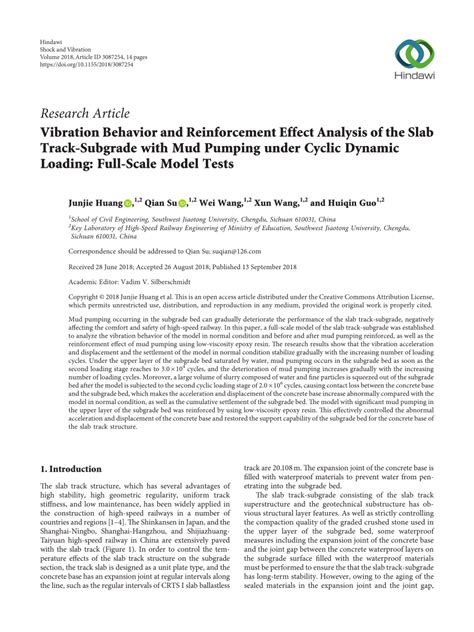 Pdf Vibration Behavior And Reinforcement Effect Analysis Of The Slab Track Subgrade With Mud