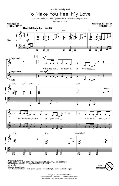 Billy Joel To Make You Feel My Love Sheet Music For Ssa Choir