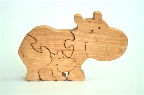 Wooden Hippo Wooden Puzzle For Baby Etsy UK Jouets En Bois Cadeaux