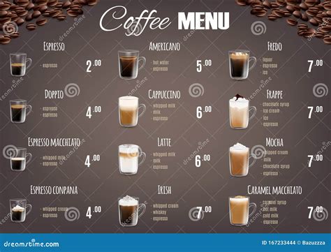 Coffee Drinks Menu Price List Vector Template Stock Vector Illustration Of Cappuccino Frappe