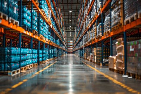 A Large Warehouse With Many Shelves And Boxes Stock Photo Image Of